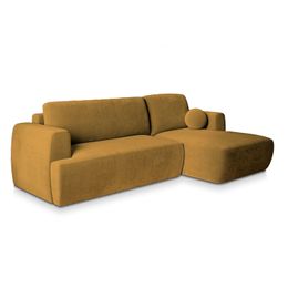 ECKSOFA SENTI K R-S Gelb Pl&uuml;sch-Stoff mit Schlaffunktion