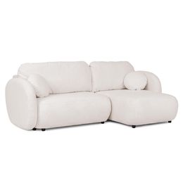 ECKSOFA Candy mit Schlaffunktion Wei&szlig; Boucl&eacute;-Stoff - Ottomane rechts