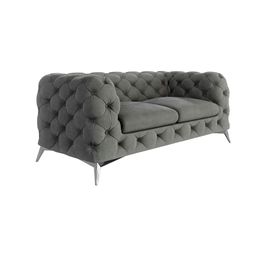 CHESTERFIELD-SOFA 2-Sitzer Laura Grau Samt
