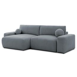 ECKSOFA Puffy mit Schlaffunktion und Bettkasten - besonders weich und puffig aus Dunkelgrau Webstoff - Ottomane links