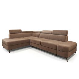 ECKSOFA AVISE M L-S Beige Velours-Stoff mit Schlaffunktion
