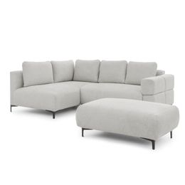 ECKSOFA inkl. Hocker Cardea mit Schlaffunktion in Bubble-Optik aus weichem Hellgrau Strukturstoff und hohem Sitzkomfort - Ottomane links
