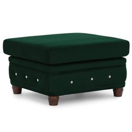 HOCKER Chesterfield Cleo Blink Flasche Gr&uuml;n Samt mit Kristallsteppung und braunen Massivholzf&uuml;&szlig;en