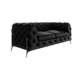 CHESTERFIELD-SOFA 2-Sitzer Lexi Schwarz Samt