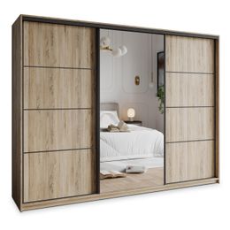 SCHWEBET&Uuml;RENSCHRANK VARO 270/205/60 cm 3-t&uuml;rig mit Spiegel Sonoma Eiche