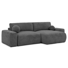 ECKSOFA Puffy mit Schlaffunktion und Bettkasten - besonders weich und puffig aus Grau Chenille-Stoff - Ottomane rechts