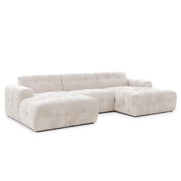 WOHNLANDSCHAFT Kozy im Bumpy-Design mit fester R&uuml;ckenlehne aus weichem Beige Chenille-Stoff