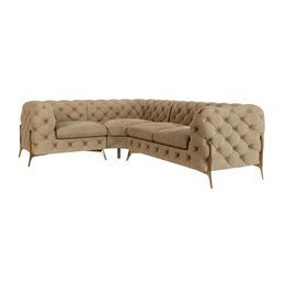 ECKSOFA Chesterfield Lexi Beige Samt, Ottomane links