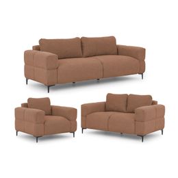 SITZGARNITUR 3+2+1 Cardea in Bubble-Optik aus weichem Terrakotta Strukturstoff mit hohem Sitzkomfort