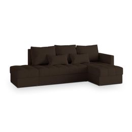 ECKSOFA LUMARI R-S Braun Pl&uuml;sch-Stoff mit Schlaffunktion