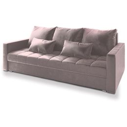 BETTSOFA SIRO Rosa Pl&uuml;sch-Stoff mit Schlaffunktion