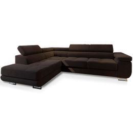 ECKSOFA SELVA L-S Braun Velours-Stoff mit Schlaffunktion