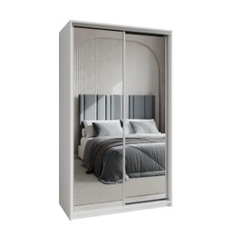 SCHWEBET&Uuml;RENSCHRANK RIEN 120/205/60 cm 2-t&uuml;rig mit Spiegel Wei&szlig;