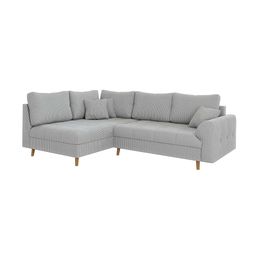 ECKSOFA Alma Hellgrau Cord - Ottomane links