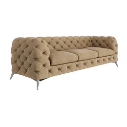 CHESTERFIELD-SOFA 3-Sitzer Laura Beige Samt