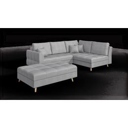 ECKSOFA MIT HOCKER Lorine Mikrofaser Grau