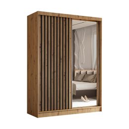 SCHWEBET&Uuml;RENSCHRANK LAMELLO 160/216/61 cm 2-t&uuml;rig mit Spiegel Eiche Artisan
