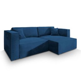 ECKSOFA NERIO M Blau Velours-Stoff mit Schlaffunktion