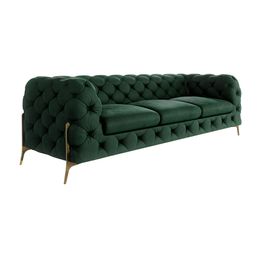 CHESTERFIELD-SOFA 3-Sitzer Lexi Flasche Gr&uuml;n Samt