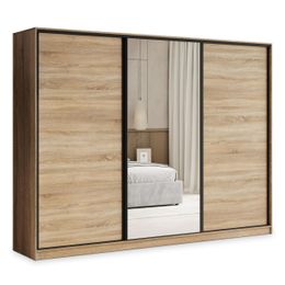 SCHWEBET&Uuml;RENSCHRANK TARI 250/205/58 cm 3-t&uuml;rig mit Spiegel und Schubladen Sonoma Eiche