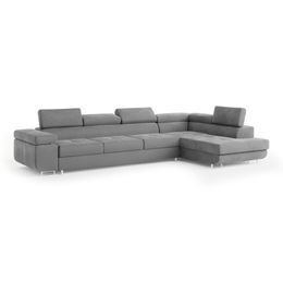 ECKSOFA VICENTE Grau Velours-Stoff mit Schlaffunktion