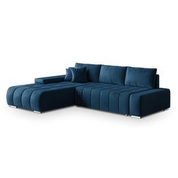 ECKSOFA ALESE L-S Blau Velours-Stoff mit Schlaffunktion