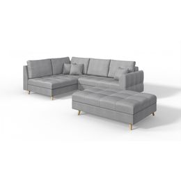 ECKSOFA MIT HOCKER Lorine Mikrofaser Grau