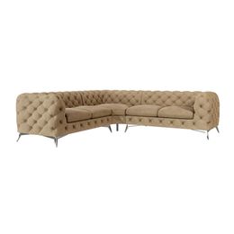 ECKSOFA Chesterfield Laura Beige Samt