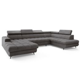 WOHNLANDSCHAFT CORENO Grau Boucle-Stoff mit Schlaffunktion
