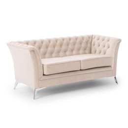 CHESTERFIELD-SOFA 2-sitzer Whitby Beige Samt mit silbernen F&uuml;&szlig;en