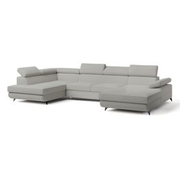 WOHNLANDSCHAFT RUBANO L-S Hellgrau Boucle-Stoff mit Schlaffunktion