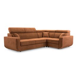 ECKSOFA RENO Orange Pl&uuml;sch-Stoff mit Schlaffunktion