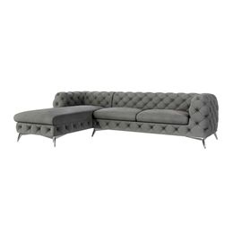 ECKSOFA Chesterfield Laura Grau Samt