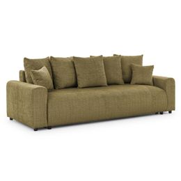 SCHLAFSOFA Calma mit Bettkasten im Bumpy-Design aus weichem Gr&uuml;n Chenille-Stoff