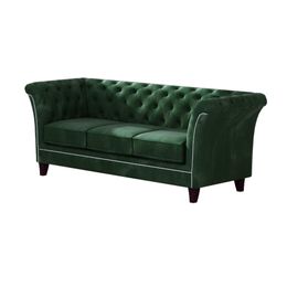 CHESTERFIELD-SOFA 3-Sitzer Fusion Gr&uuml;n Samt