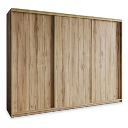SCHWEBET&Uuml;RENSCHRANK NISSE 250/205/60 cm 3-t&uuml;rig mit Schubladen Eiche Wotan