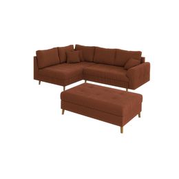 ECKSOFA inkl. Hocker Alma Terrakotta Cord - Ottomane links