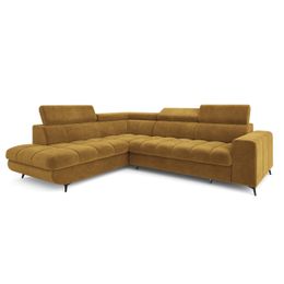 ECKSOFA MORIVA L-S Gelb Velours-Stoff mit Schlaffunktion