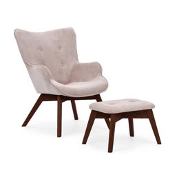 LOUNGESESSEL mit Fu&szlig;hocker Lenari Puderrosa Cordstoff mit F&uuml;&szlig;en in Braun