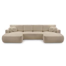 WOHNLANDSCHAFT FILO Beige Boucle-Stoff mit Schlaffunktion