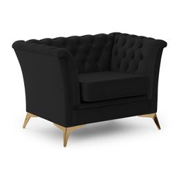CHESTERFIELD-SESSEL Whitby Schwarz Samt mit goldenen F&uuml;&szlig;en