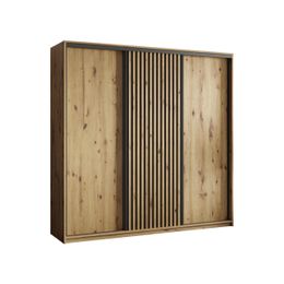 SCHWEBET&Uuml;RENSCHRANK VONTE 200/205/60 cm 3-t&uuml;rig mit Lamellen Eiche Artisan