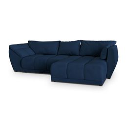 ECKSOFA ORENTI R-S Blau Velours-Stoff mit Schlaffunktion