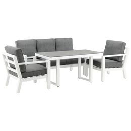 Loungegarnitur Barcelona Grau/Wei&szlig; Metall/Textil