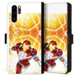 DeinDesign Huawei P30 Pro Handy Klapph&uuml;lle Handyh&uuml;lle aus Kunst Leder schwarz Flip Case Marvel Iron Man Fire Sideflip mit langer Lasche