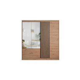 DREHT&Uuml;RENSCHRANK AKALI 203/213/60 cm 3-t&uuml;rig mit Spiegel Eiche Artisan