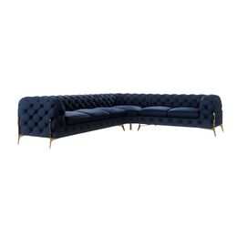 ECKSOFA Chesterfield Lexi Marineblau Samt, langer Schenkel links