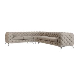 ECKSOFA Chesterfield Laura Dunkle Creme Samt