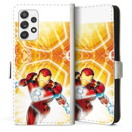 DeinDesign Galaxy A52s 5G Handy Klapph&uuml;lle Handyh&uuml;lle aus Kunst Leder wei&szlig; Flip Case Marvel Iron Man Fire Sideflip mit Lasche