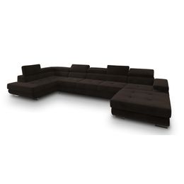 WOHNLANDSCHAFT TORIVA L-S Braun Velours-Stoff mit Schlaffunktion